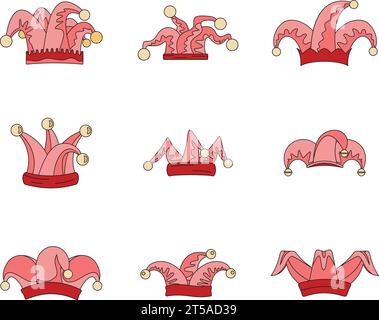 Jester hat icons. Flat and line art style. Vector illustration isolated ...