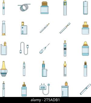 Electronic cigarette outline flat white icons on round color ...