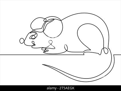 Continuous one line drawing of rat or mouse. Vector Stock Vector Image ...