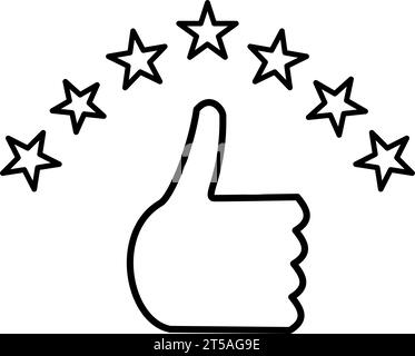 graphic illustrated Hand thumb up with seven stars cartoon colors Stock ...
