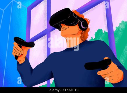 Man using VR headset, illustration Stock Photo - Alamy