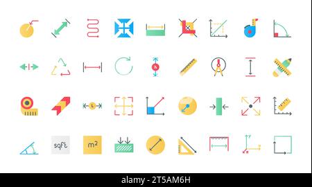 Dimension, area, and measure flat icons set vector illustration ...