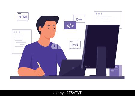 Programmer Man Process Coding for Software Development Concept Illustration Stock Vector Image ...