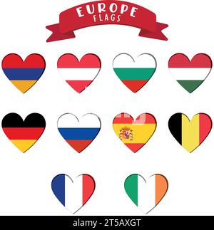 Set of heart shapes with different european flags Vector Stock Vector ...