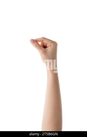Woman hand holding some like a blank card isolated on a white ...
