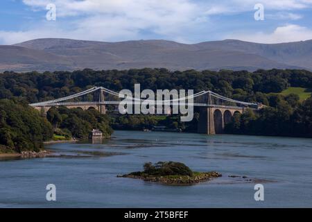 The iconic Menai Bridge, a suspension bridge designed by Thomas Telford ...