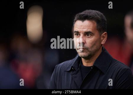 Miguel Angel Sanchez Michel head coach of Girona FC reacts to the supporters after the LaLiga EA ...