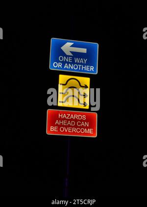 Tom Biddulph's installation. a set of revised road signs giving ...