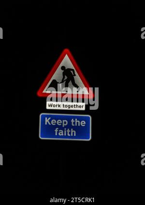 Tom Biddulph's installation. a set of revised road signs giving ...