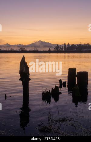 Sunrise on the Snohomish River Delta in Everett WA USA Stock Photo - Alamy