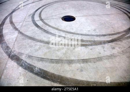 wheel track is on the cement ground Stock Photo - Alamy