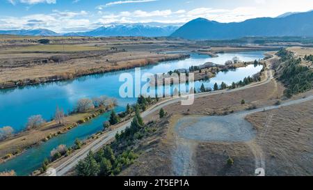 Lake Ruataniwha rowing course scenery viewed from a drone above the ...