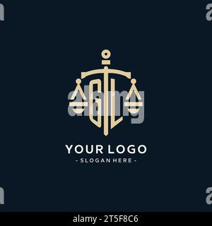 Initial GL logo with shield and scales of justice, luxury and modern ...