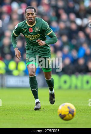 Mickel Miller #14 of Plymouth Argyle arrives during the Sky Bet ...