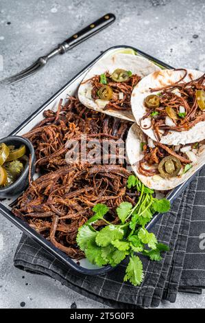 Cooking of Mexican lamb Barbacoa Tacos with Cilantro and Onion ...