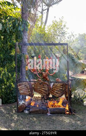 barbecue set up for barbecue in the style of ground fire Stock Photo ...