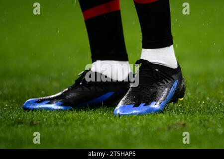 A detail of the Adidas X Crazyfast Bugatti football boots worn by ...