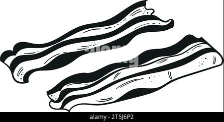 Fried bacon line sketch, tasty breakfast food ingredient of butchery ...