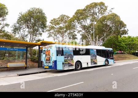Sydney single decker bus at the bus stop stand in Railway square ...