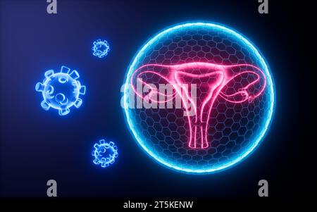 Virus attack uterus, hpv infection, female reproductive system, 3d ...