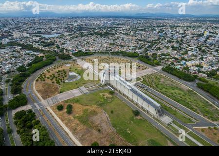 View of the beautiful Columbus Lighthouse monument and the flag of ...