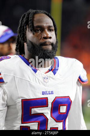 Buffalo Bills defensive end Kingsley Jonathan arrives for an NFL ...