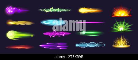 Set of laser gun shots isolated on black background. Vector cartoon ...