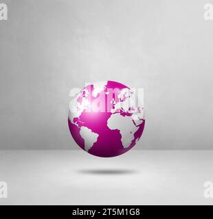 World globe, pink earth map, floating over a white background. 3D ...