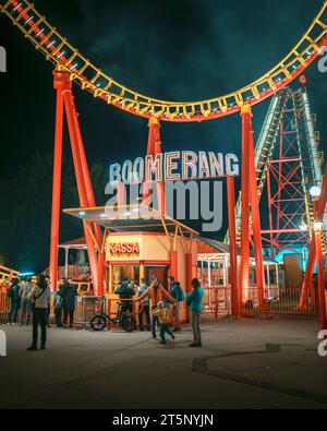 roller coaster "Boomerang" in Prater in Vienna Stock Photo - Alamy