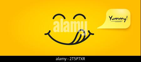 Yummy smile emoticon with tongue lick mouth. Tasty food eating emoji ...