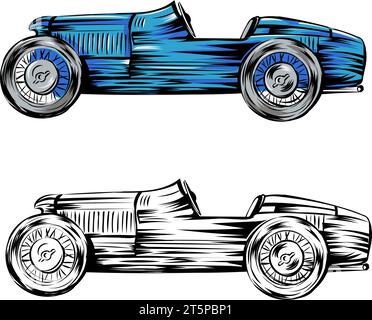 vintage blue car illustration vector line art Stock Vector Image & Art ...