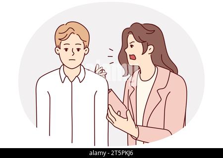 Angry woman scream yell at ignorant husband closing ears not to hear ...