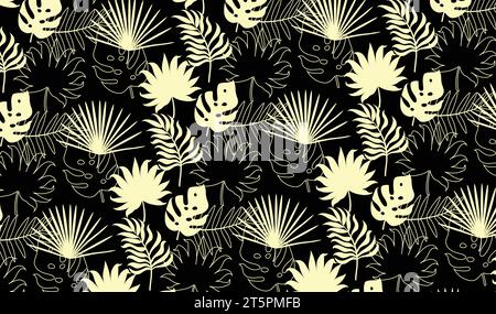 seamless pattern with many big leaves on white and black Stock Photo ...