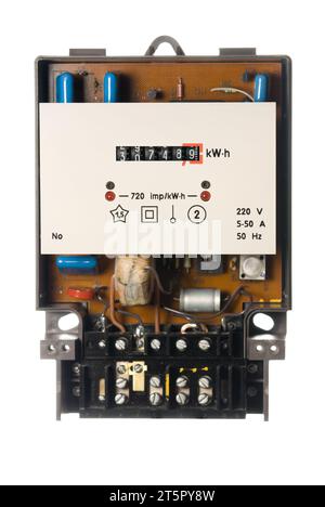 An old analogue active energy meter on white Stock Photo - Alamy