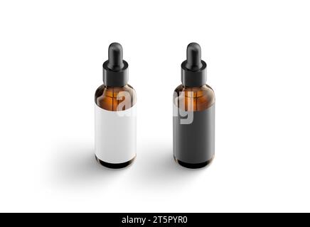 Clear transparent amber glass dropper bottle white label Stock Photo ...