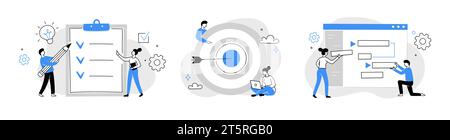 Project manage software work doodle line people. Business project ...