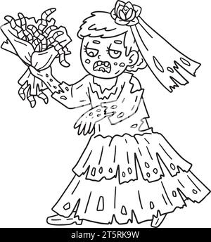 Zombie Bride Isolated Coloring Page for Kids Stock Vector Image & Art ...