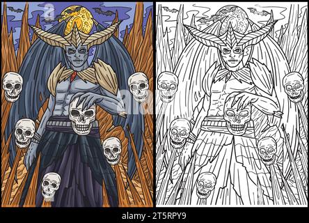 Halloween Horned Being Coloring Page for Adults Stock Vector Image ...