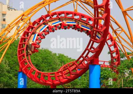 Roller coaster circular orbit, closeup of photo Stock Photo - Alamy