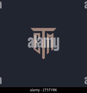 EM monogram initials logo design with shield icon template Stock Vector ...
