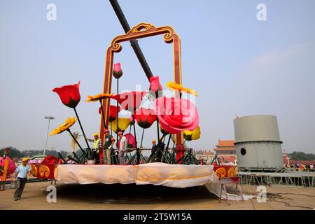 Beijing - September 20th: construction workers were installing a large ...