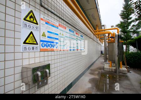Warning signs in wastewater treatment plant, closeup of photo Stock ...