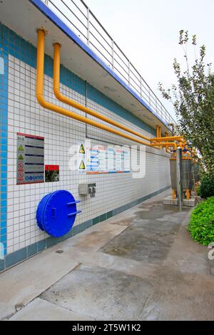 Warning signs in wastewater treatment plant, closeup of photo Stock ...