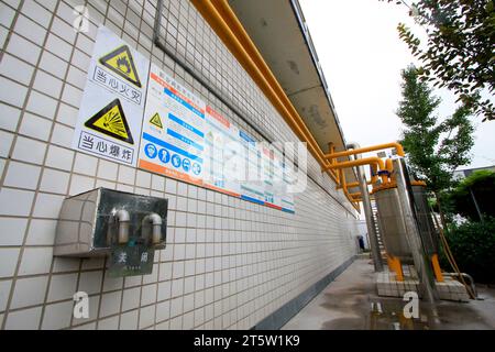 Warning signs in wastewater treatment plant, closeup of photo Stock ...
