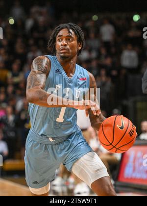 Orlando, FL, USA. 6th Nov, 2023. FIU guard Dashon Gittens (1) dribbles ...