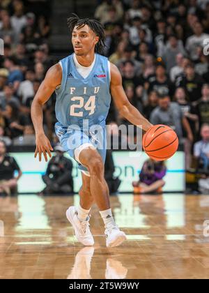 Orlando, FL, USA. 6th Nov, 2023. FIU guard Dashon Gittens (1) dribbles ...