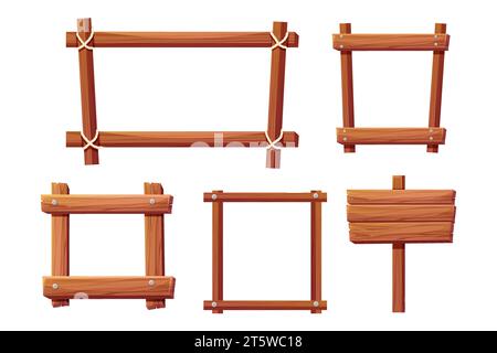 Set wooden frames borders from planks with nails. Wood boards, brown ...