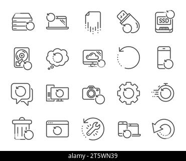 Recovery line icons. Backup, Restore data and recover document. Vector ...