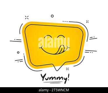 Yummy smile emoticon with tongue lick mouth. Tasty food eating emoji ...
