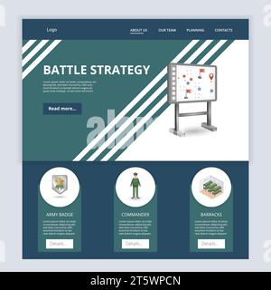 Army badge flat landing page website template. Battle strategy ...